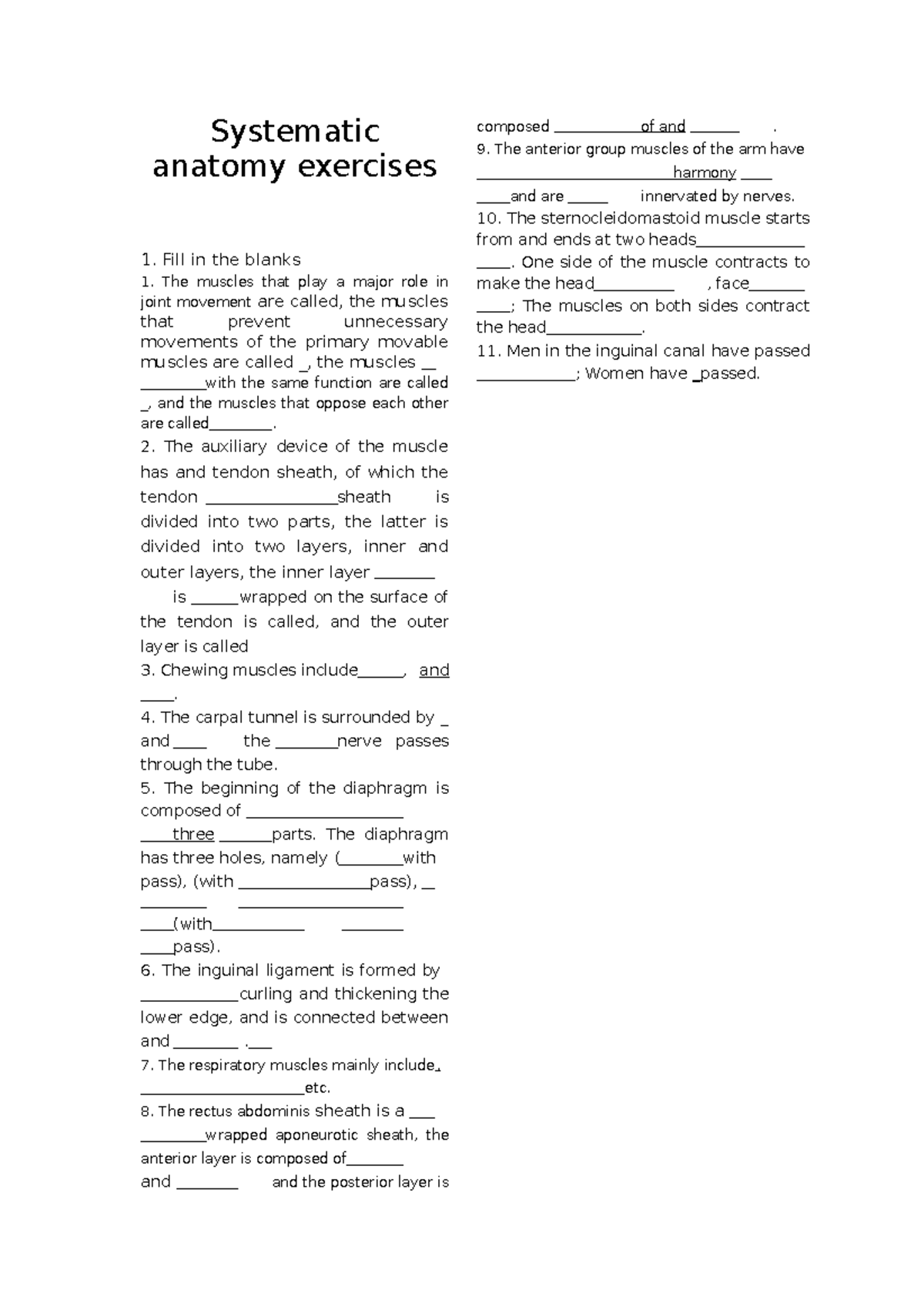 Systematic anatomy exercises BI232 - Systematic anatomy exercises 1 ...