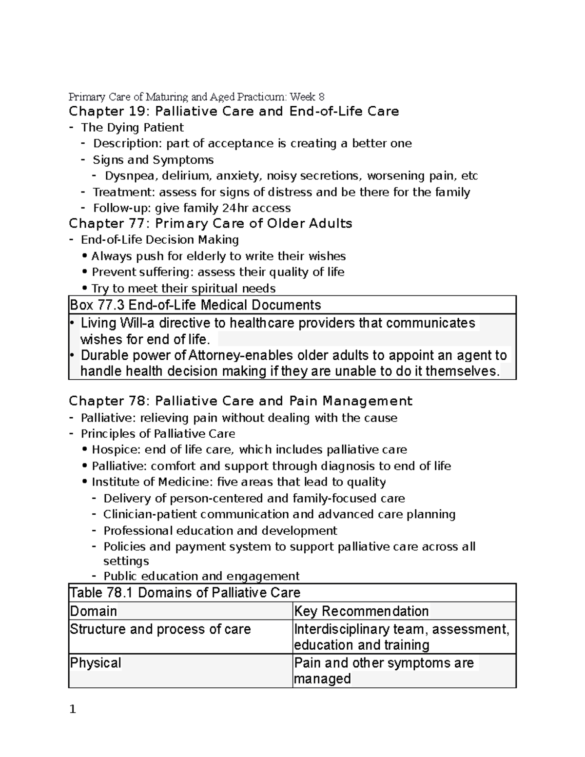NR601 Week 8 Notes - Primary Care of Maturing and Aged Practicum: Week ...