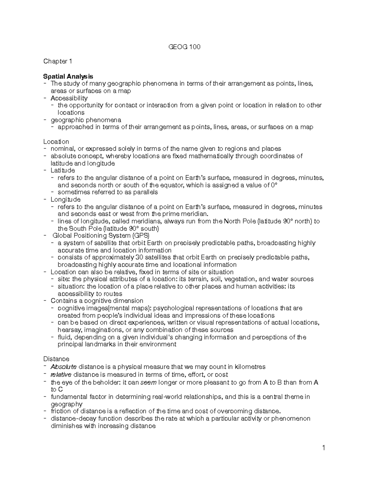 GEOG 100 chapter 1 - GEOG 100 Chapter 1 Spatial Analysis - The study of ...