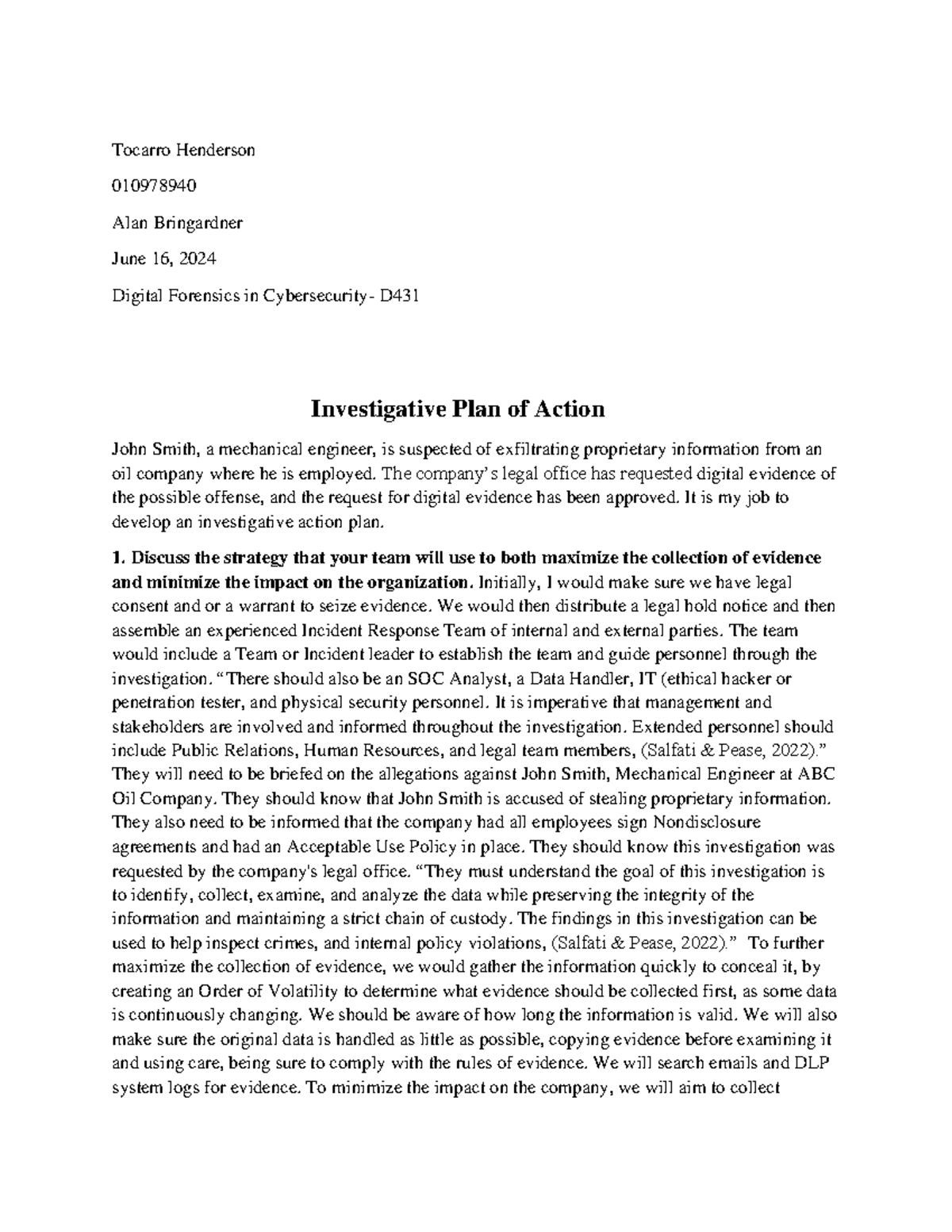 D431 Task 1 - Task 1 - Tocarro Henderson 010978940 Alan Bringardner ...