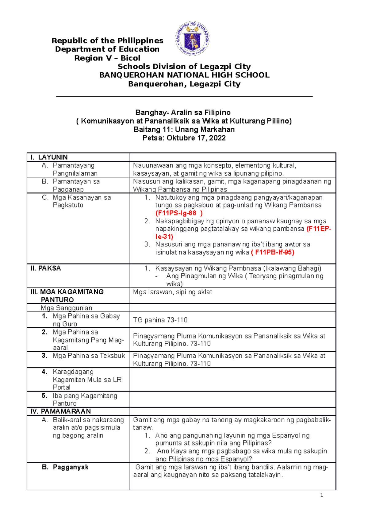 DLP- grade 11 - A DETAILED LESSON PLAN - Republic of the Philippines ...
