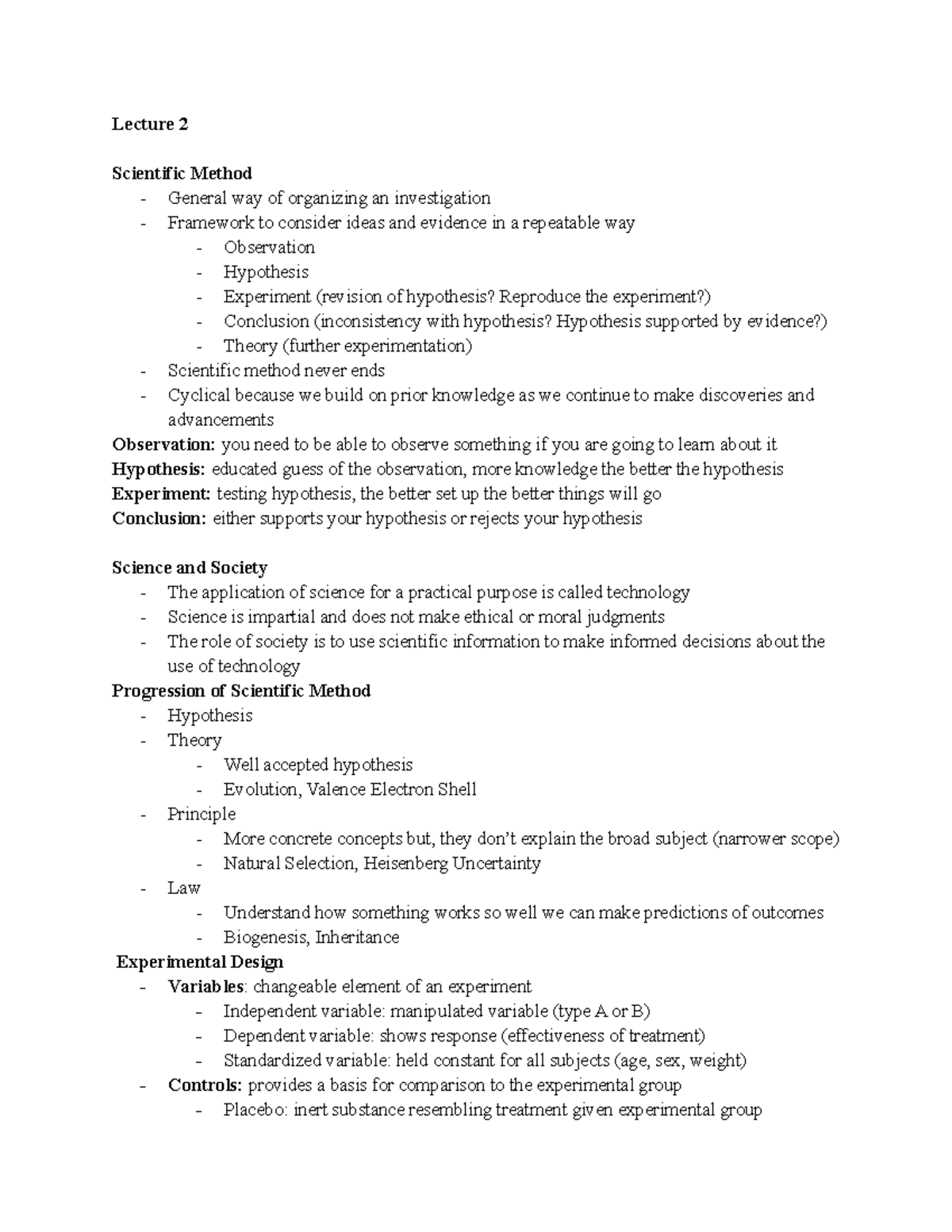 Scientific Method - Lecture notes 2 - Lecture 2 Scientific Method ...