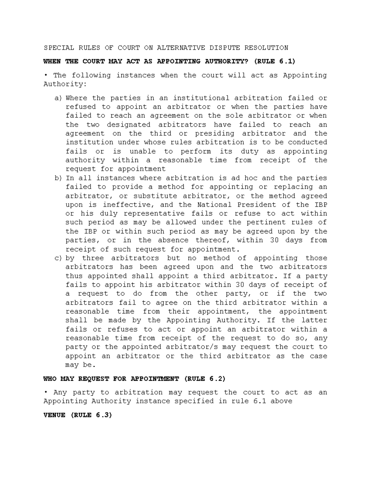 Special Rules OF Court ON Alternative Dispute Resolution Rule 6 - UBian ...