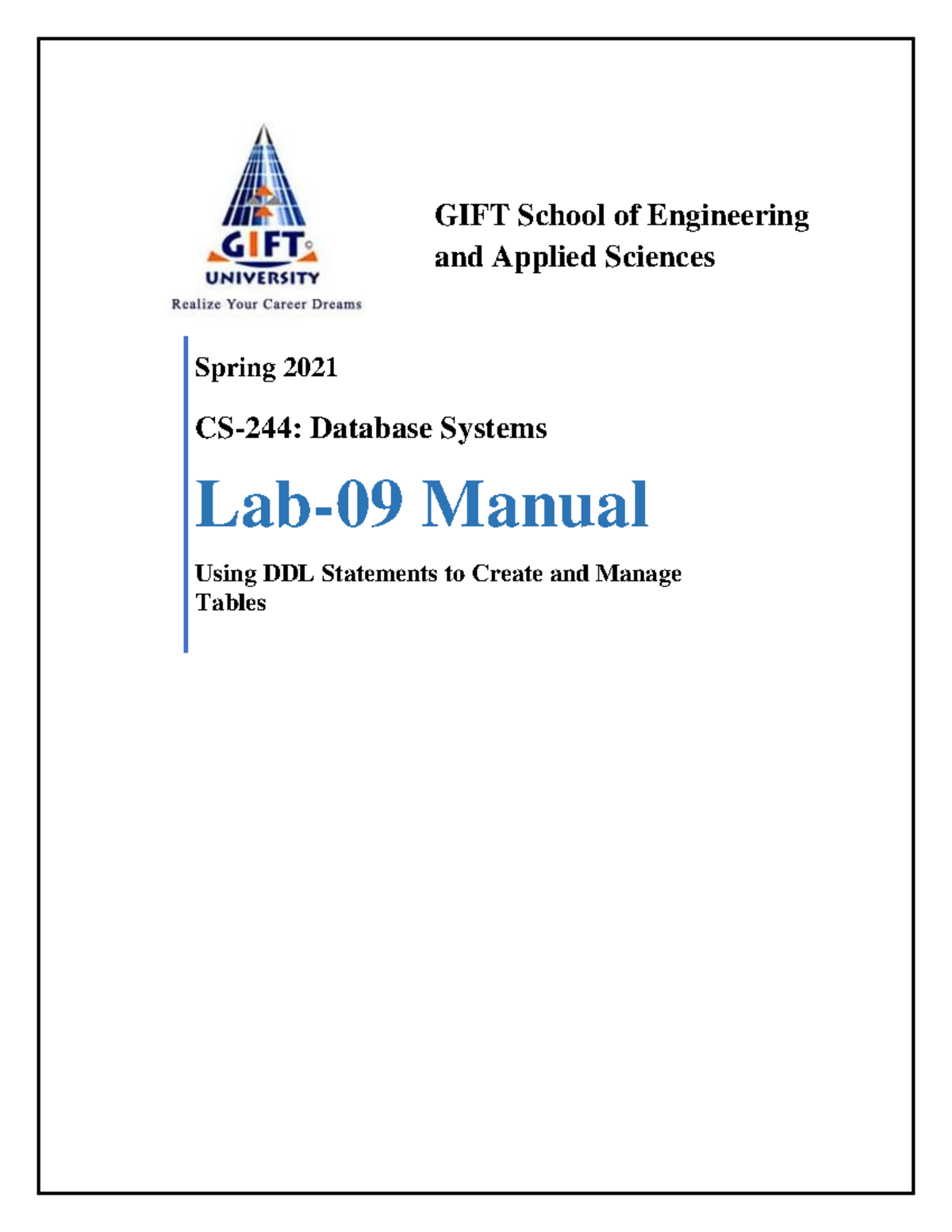 Lab-09-Manual-[Data Definition Language (DDL)] - GIFT School of ...