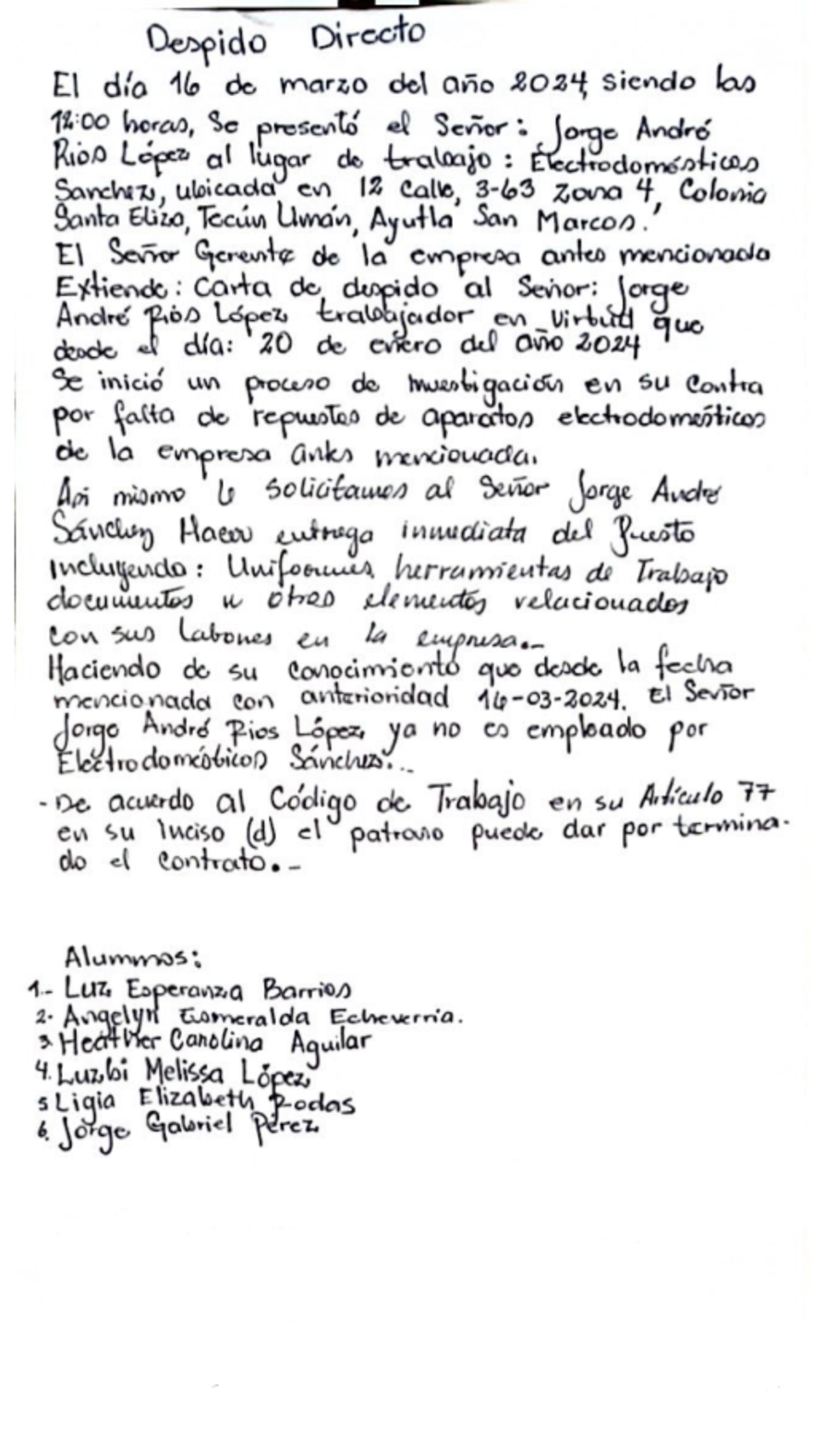 Despido Directo e Indirecto. 2024 - Derecho Laboral II - Studocu