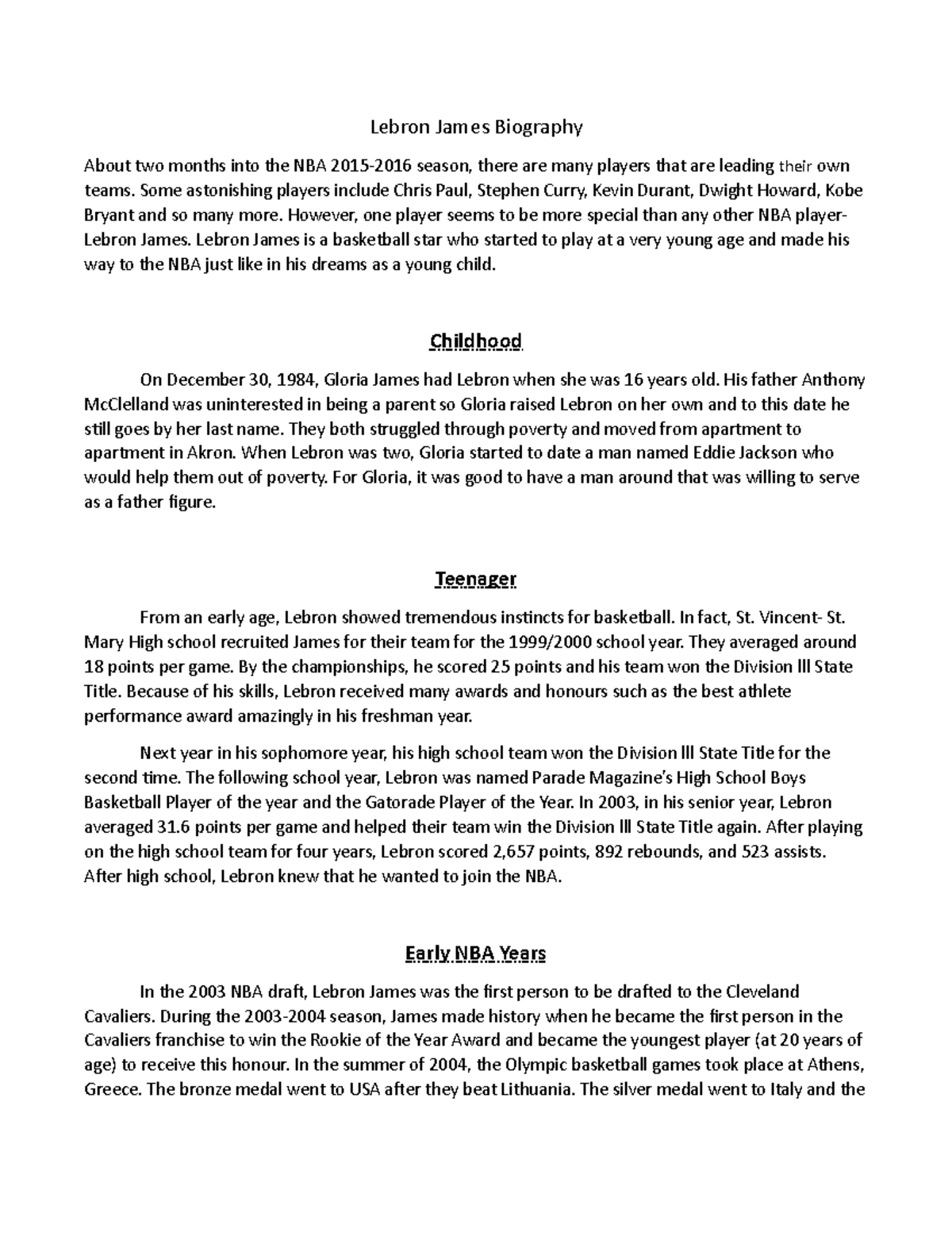 Lebron James Biography - Lebron James Biography About two months into ...