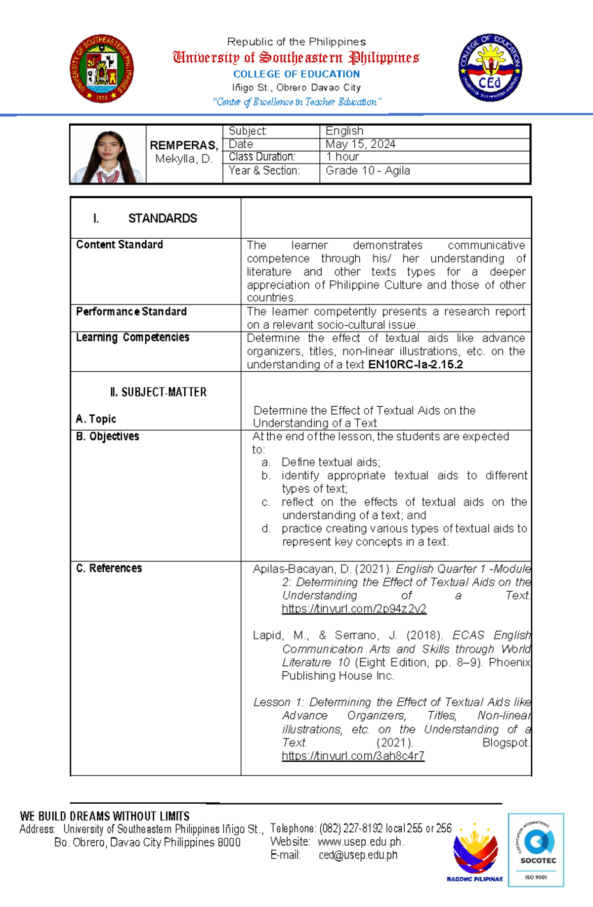 Lesson Plan_Determine the effect of textual aids like advance ...