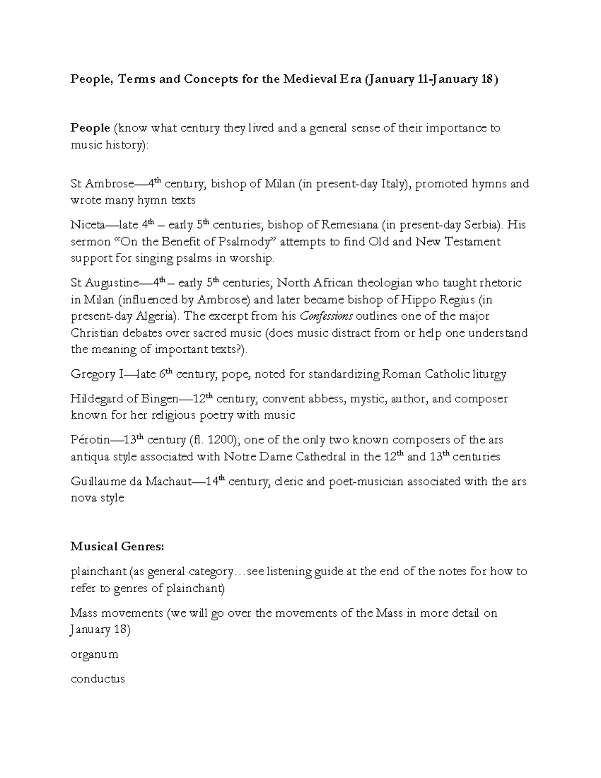 Study Guide for Medieval Era - People, Terms and Concepts for the ...