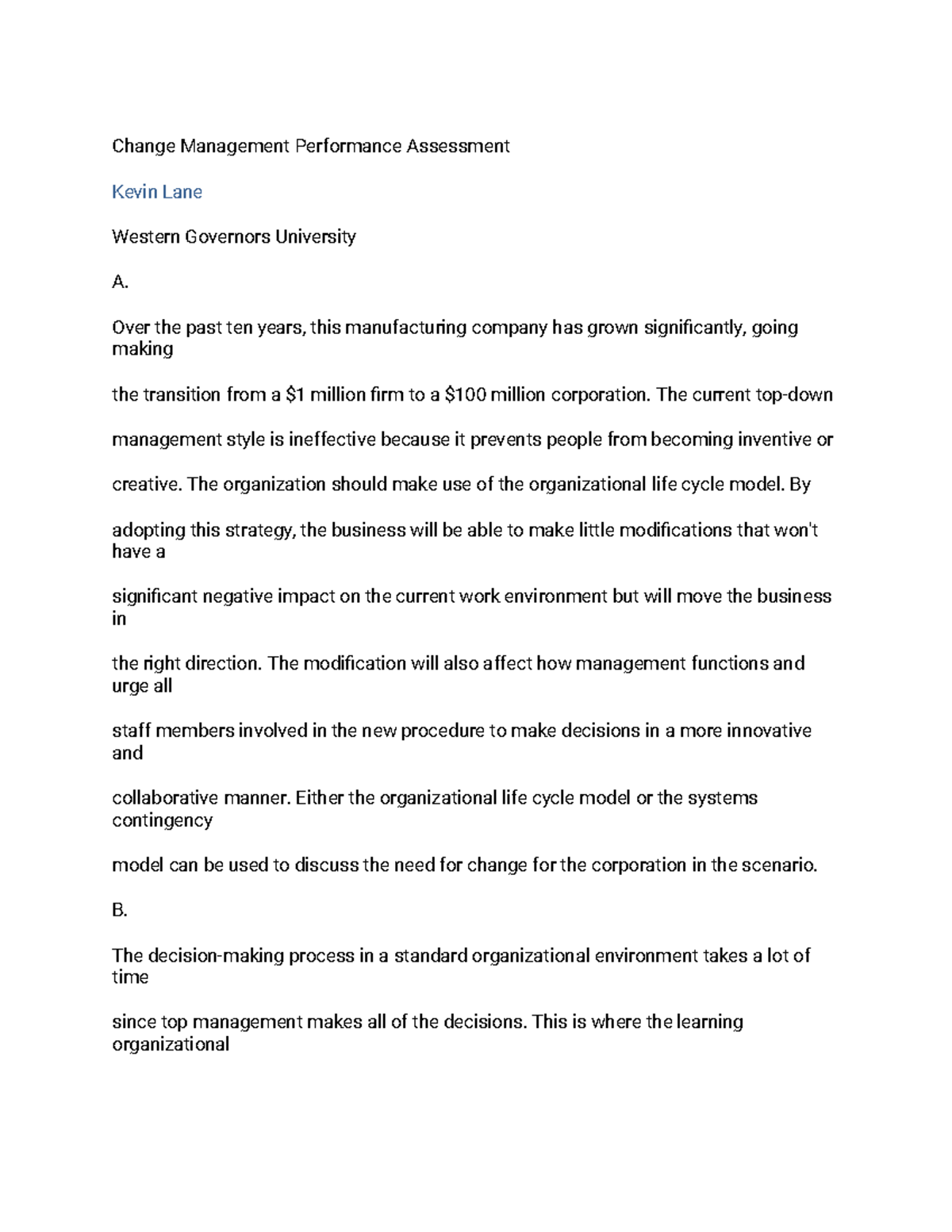 Change Management Performance Assessment - Over the past ten years ...