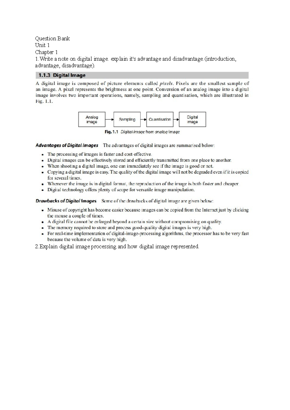 Dip unit 1 - fgf - Question Bank Unit 1 Chapter 1 1 a note on digital ...