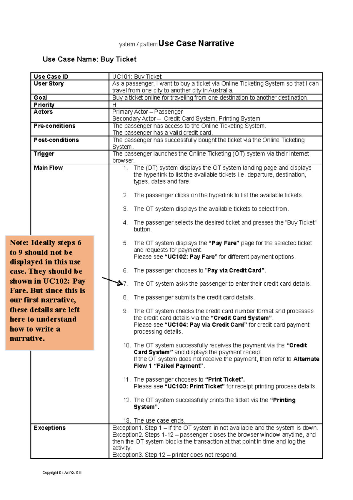 Buy Ticket Use Case Narrative(11) - ystem / pattern Use Case Narrative Use Case Name: Buy Ticket ...