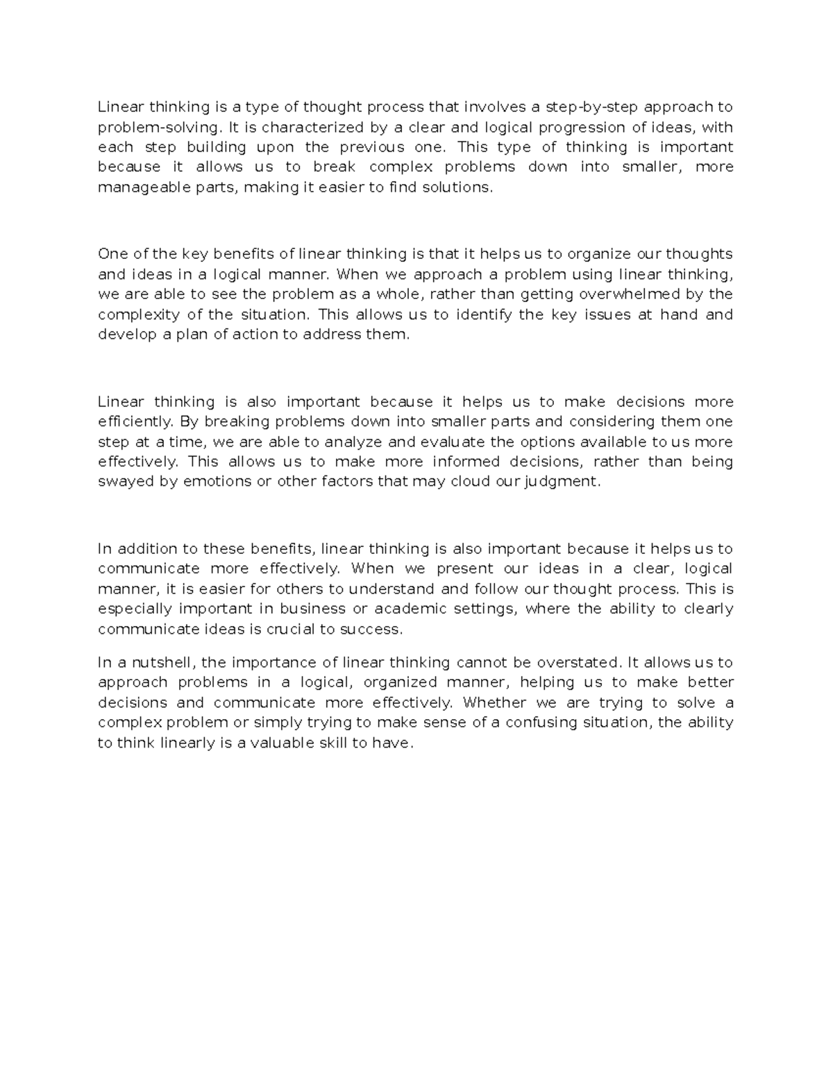 Linear thinking is a type of thought process that involves a step - It ...