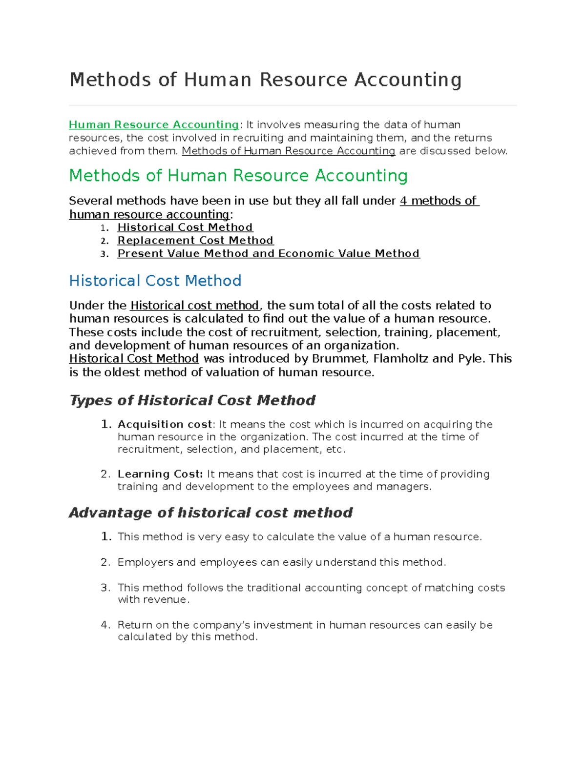 Human Resources - Methods of Human Resource Accounting are discussed ...