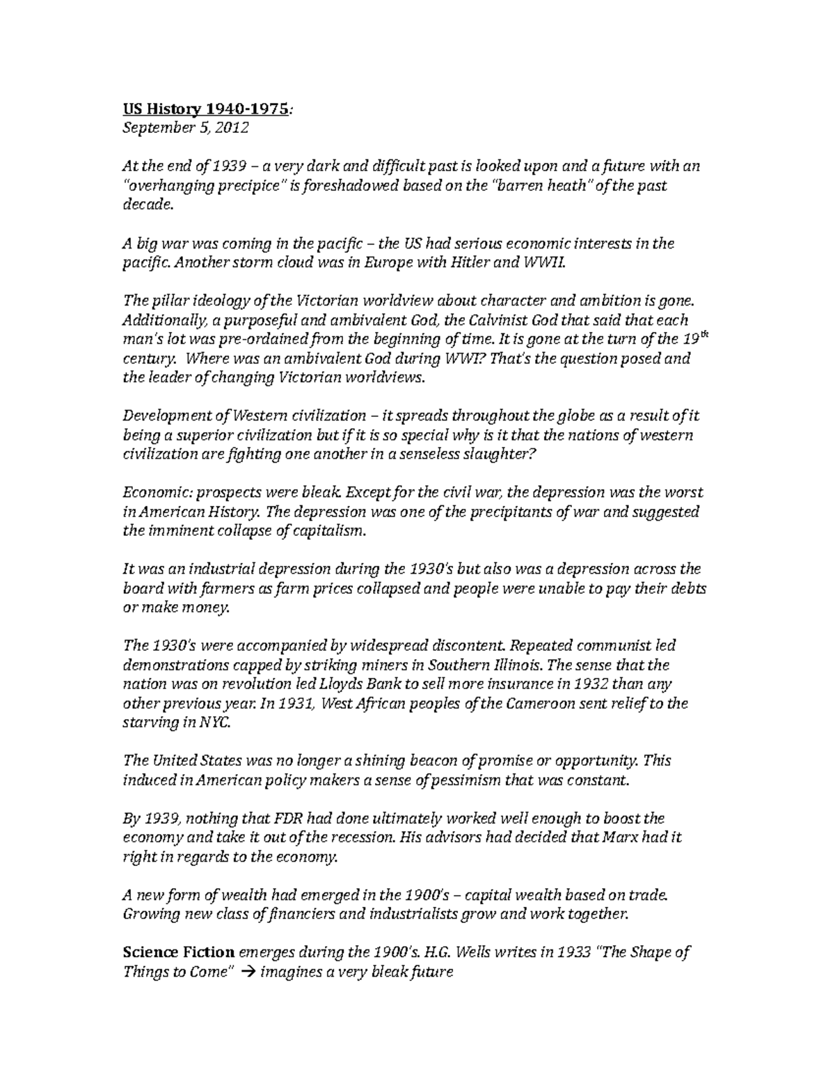 US History Notes 9.5 - US History 1940-1975 : September 5, 2012 At the ...