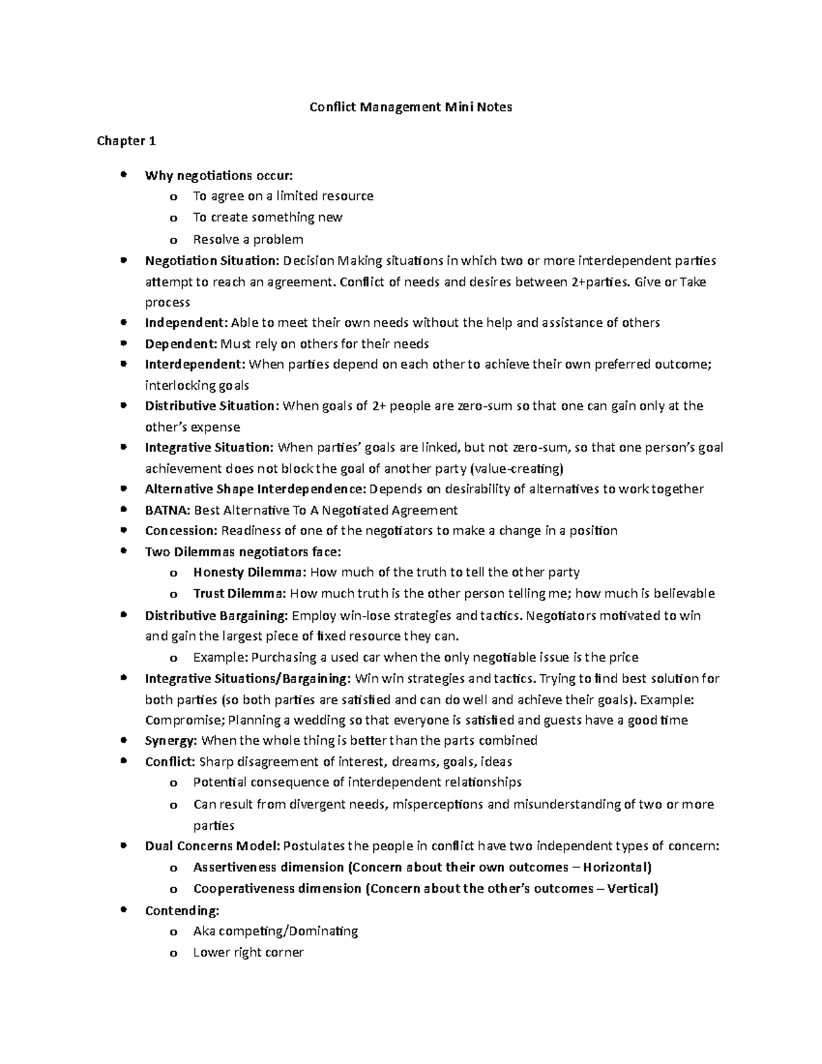 Conflict Management Mini Notes - Conflict Management Mini Notes Chapter ...
