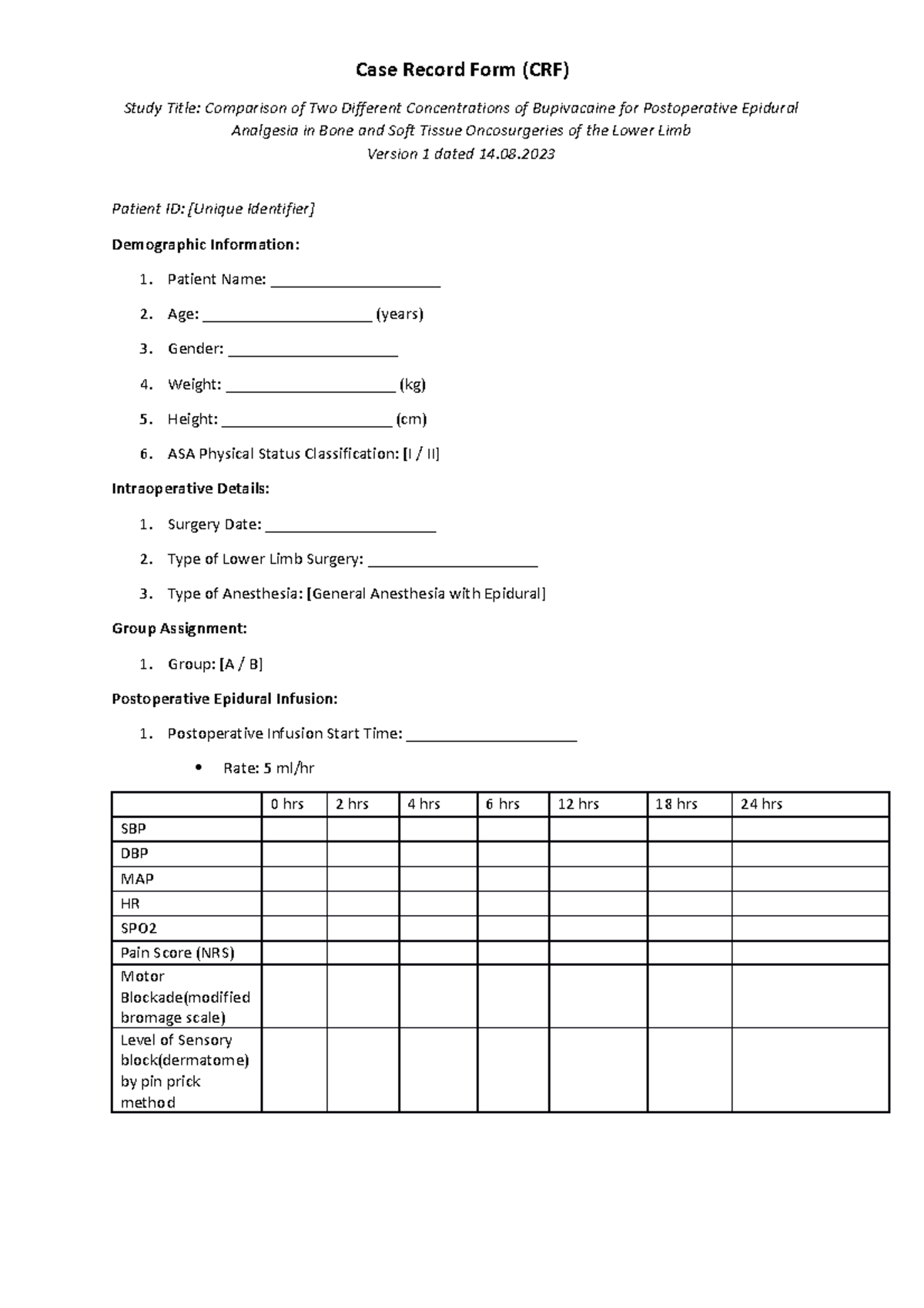 Case record form - Case Record Form (CRF) Study Title: Comparison of ...