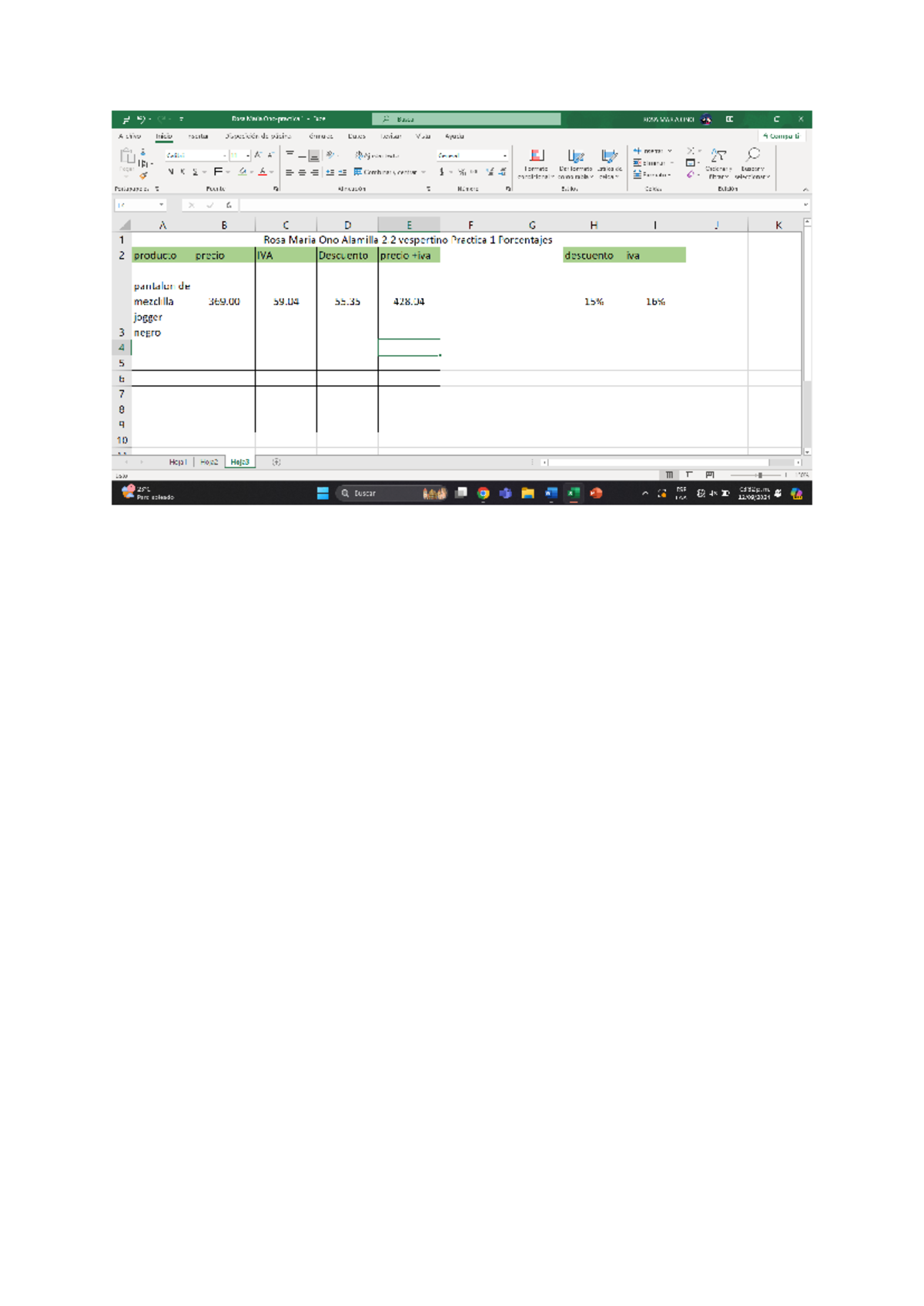Practica 1 - Rosa Maria Excel a Buscar ROSA MARIA ONO x Archivo Inicio ...