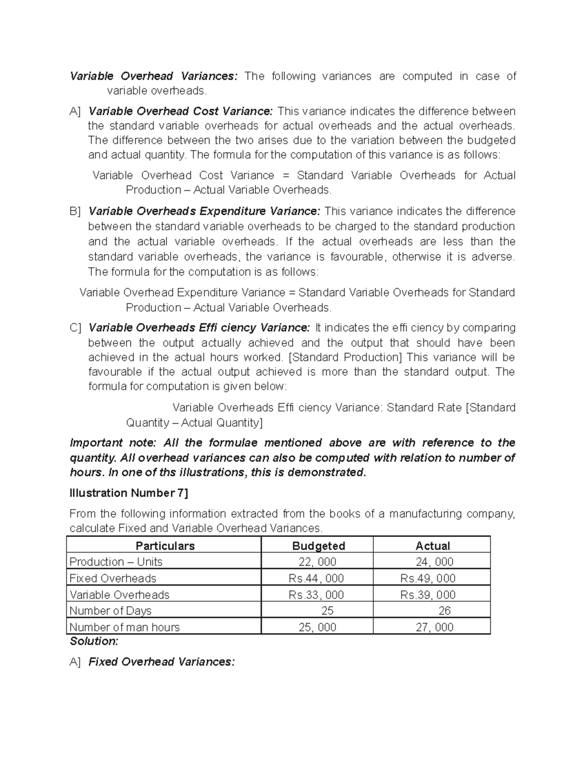 Variable Overhead Variances - A] Variable Overhead Cost Variance: This ...