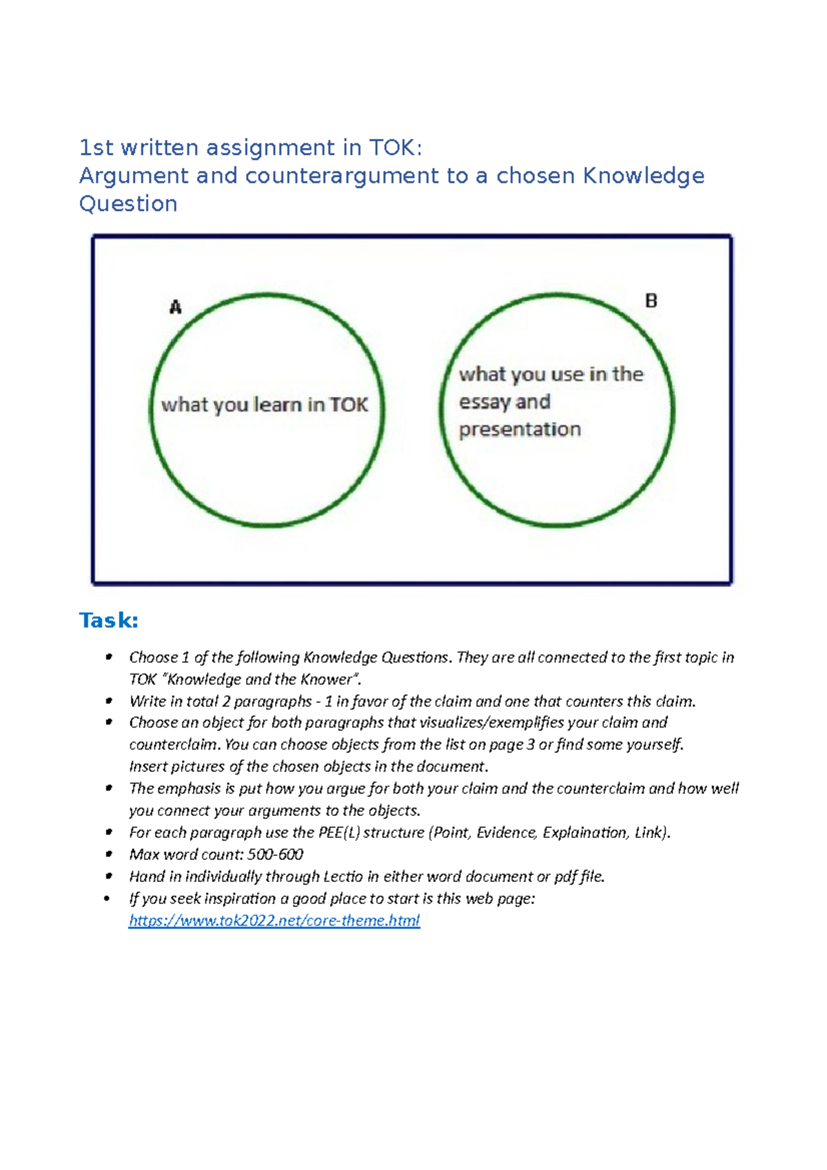 1st written assignment in TOK - They are all connected to the first ...