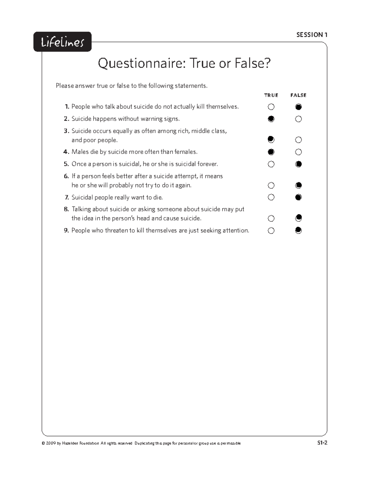 S1-2 Questionnaire - idk - Questionnaire: True or False? Please answer ...