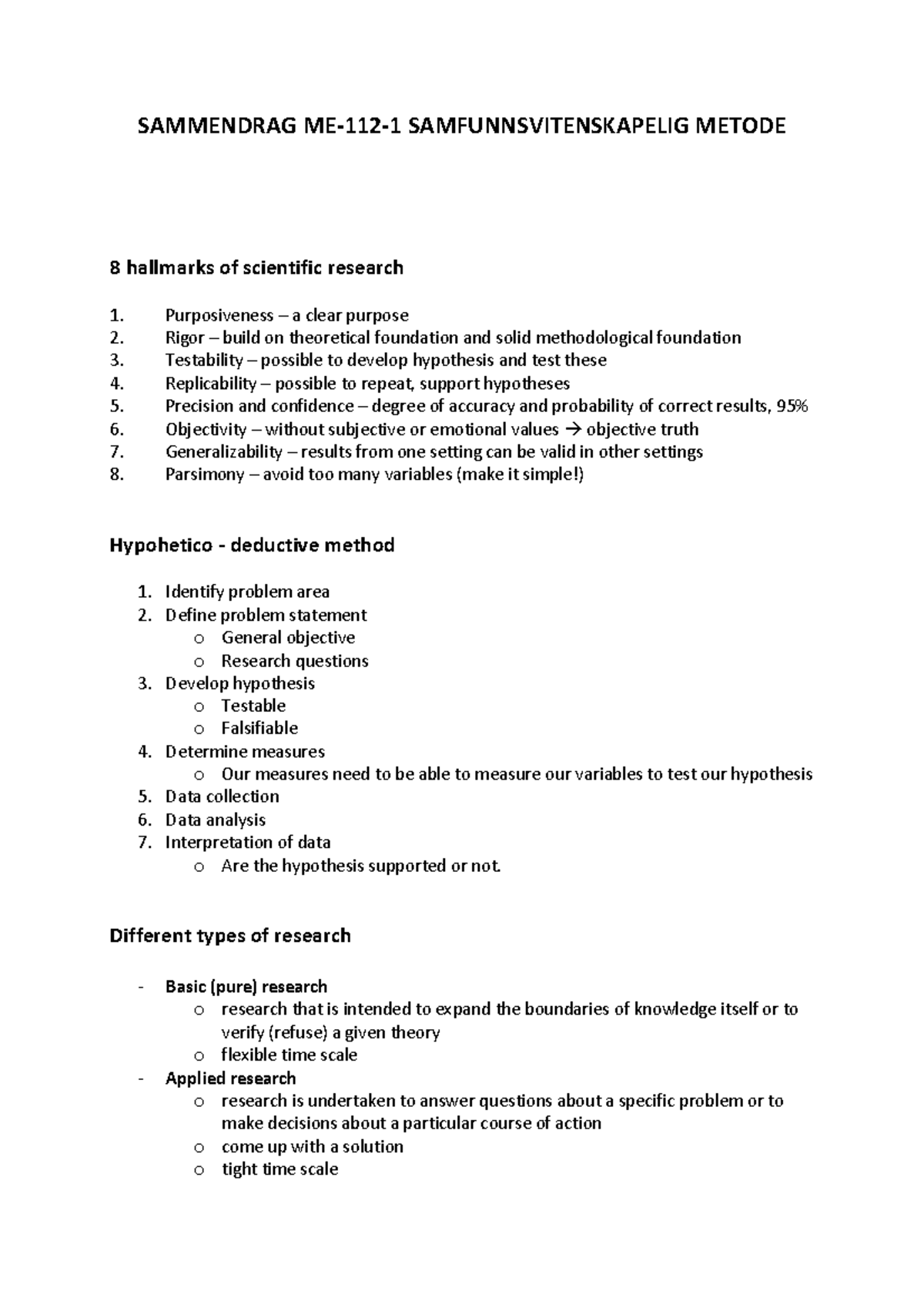 Samfunnsvitenskapelig metode: sammendrag - SAMMENDRAG ME-112-1 SAMFUNNSVITENSKAPELIG METODE 8 ...