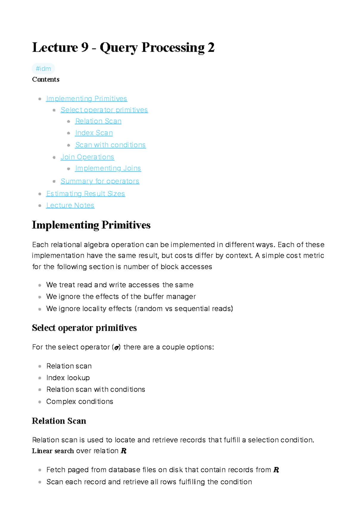 Lecture 9 Query Processing 2 Lecture 9 Query Processing 2 Idm Contents Implementing 7583