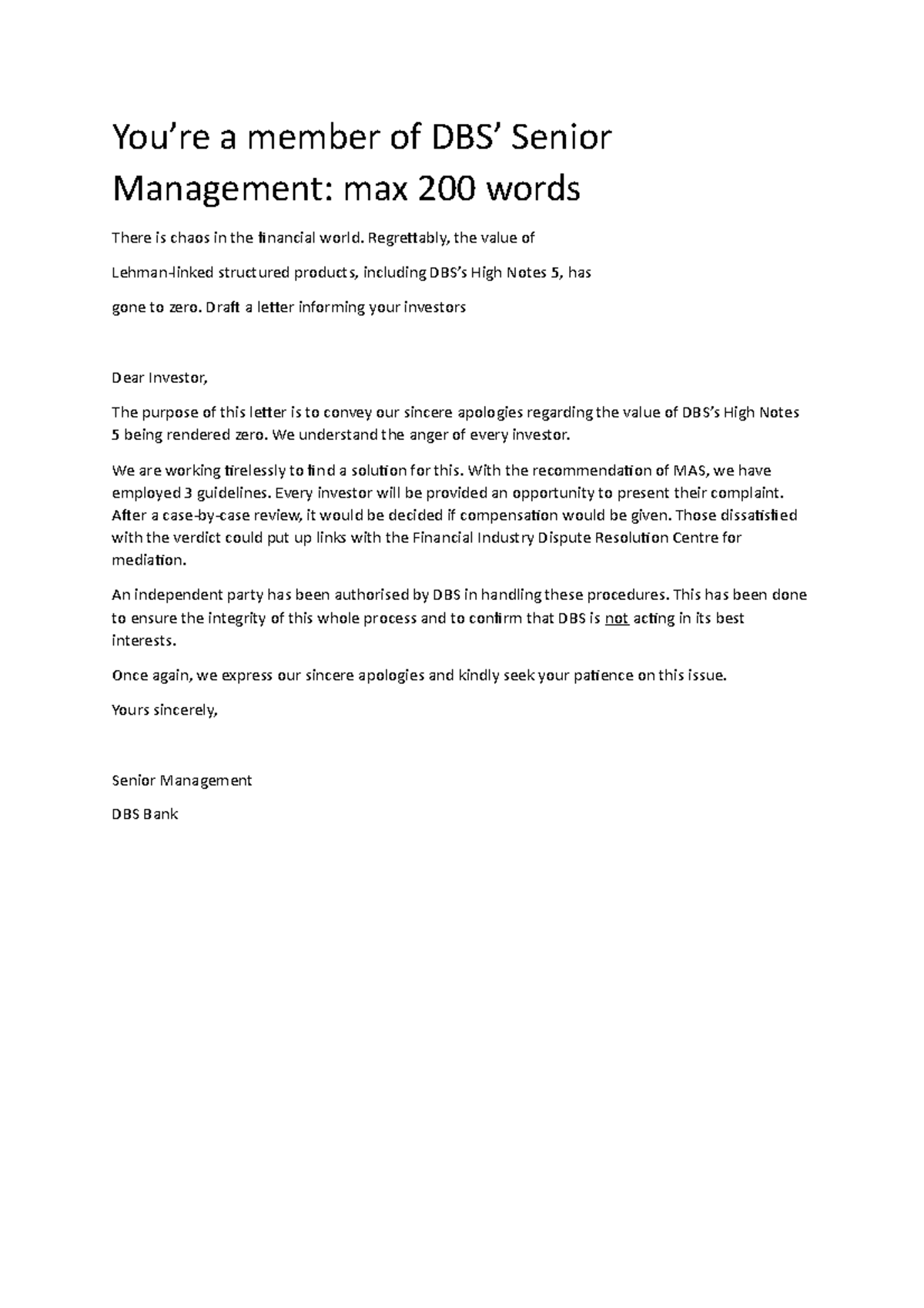 DBS E-assignment - It is a group assignment on DBS given during e ...