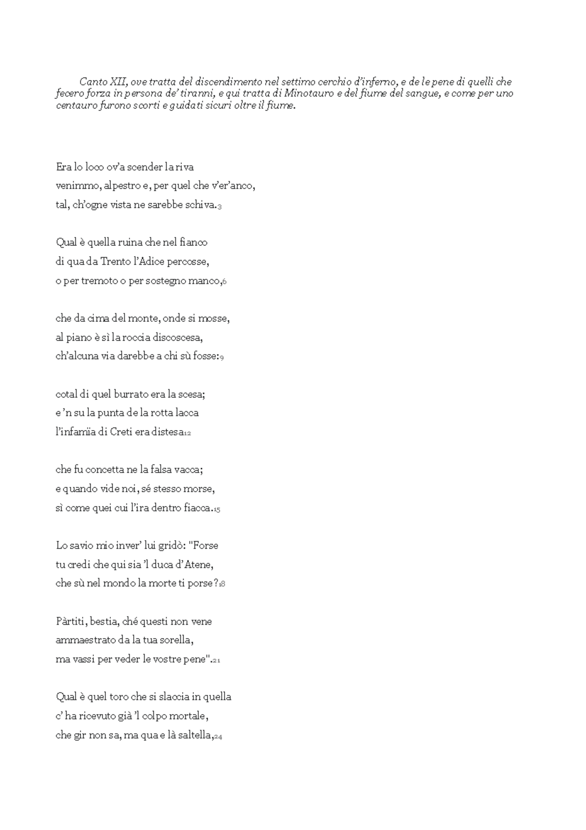 canto XII inferno dante. Il testo completo di tutto il canto. Ottimo ...