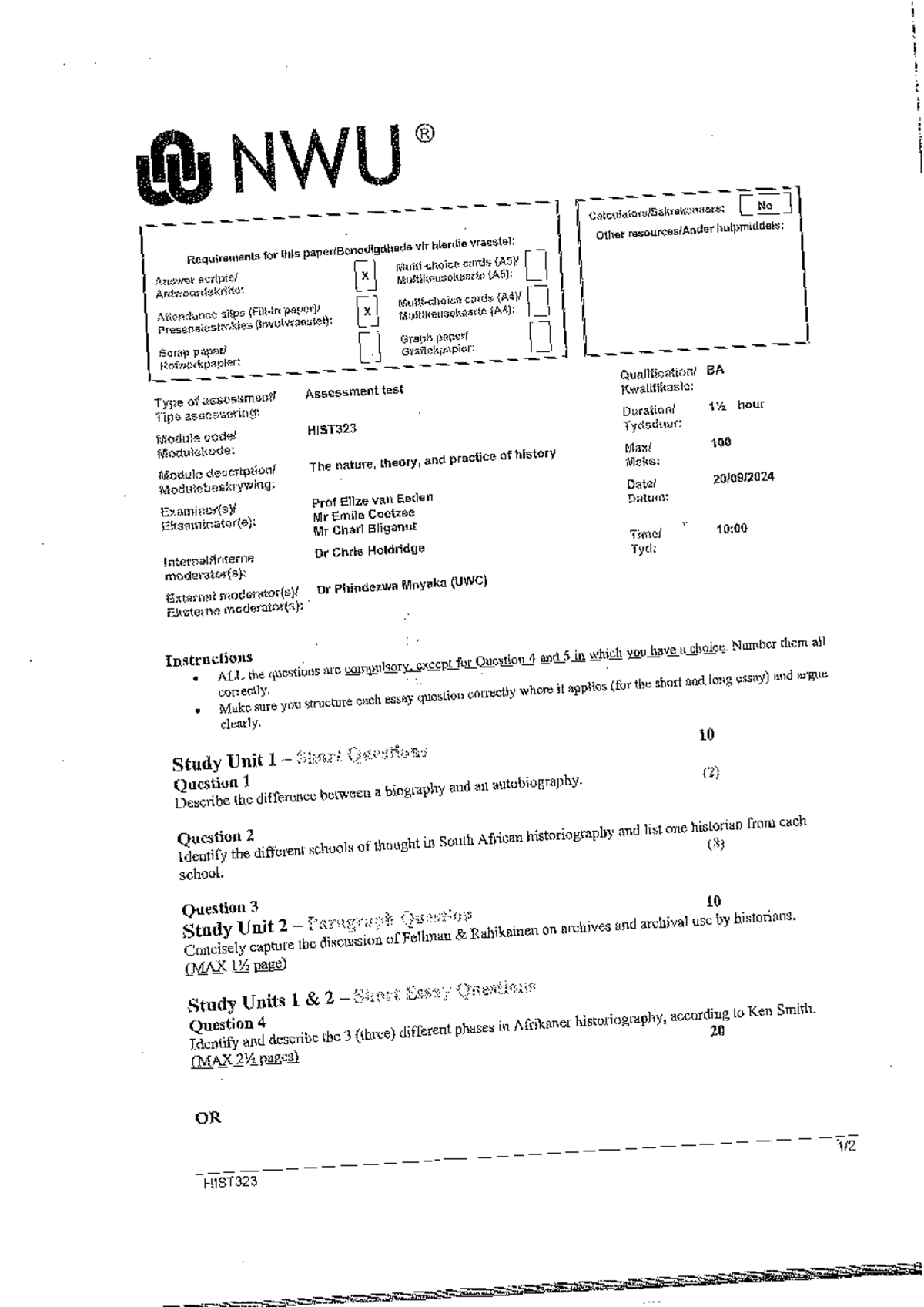 20241011141055100 - It is a semester test for history 323 - NWU R LU No ...