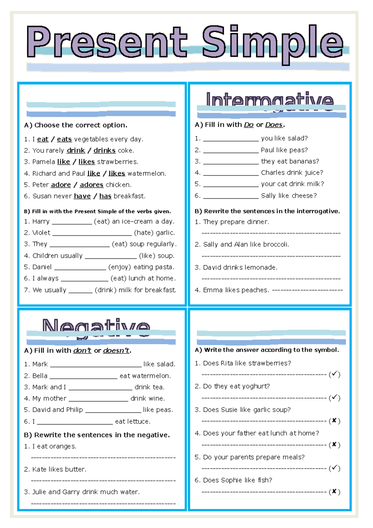 Present-simple 21727 - simple present exercices - A) Choose the correct ...
