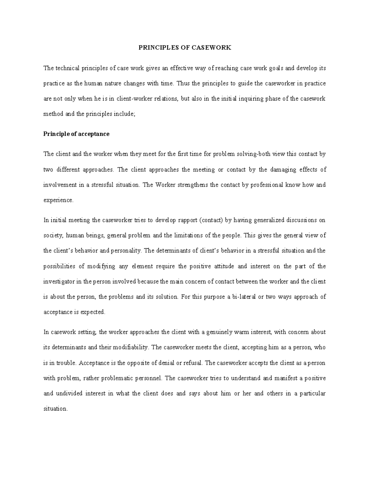 Principles OF CASE WORK - PRINCIPLES OF CASEWORK The technical ...