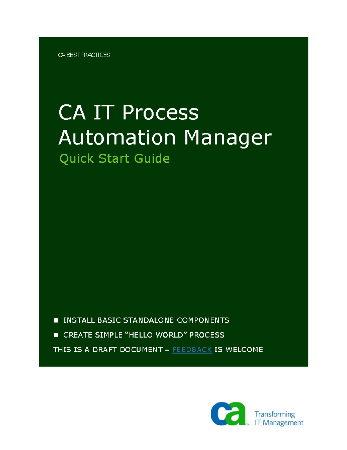 Itpam Quick Start Guide - Quick Start Guide CA BEST PRACTICES CA IT ...