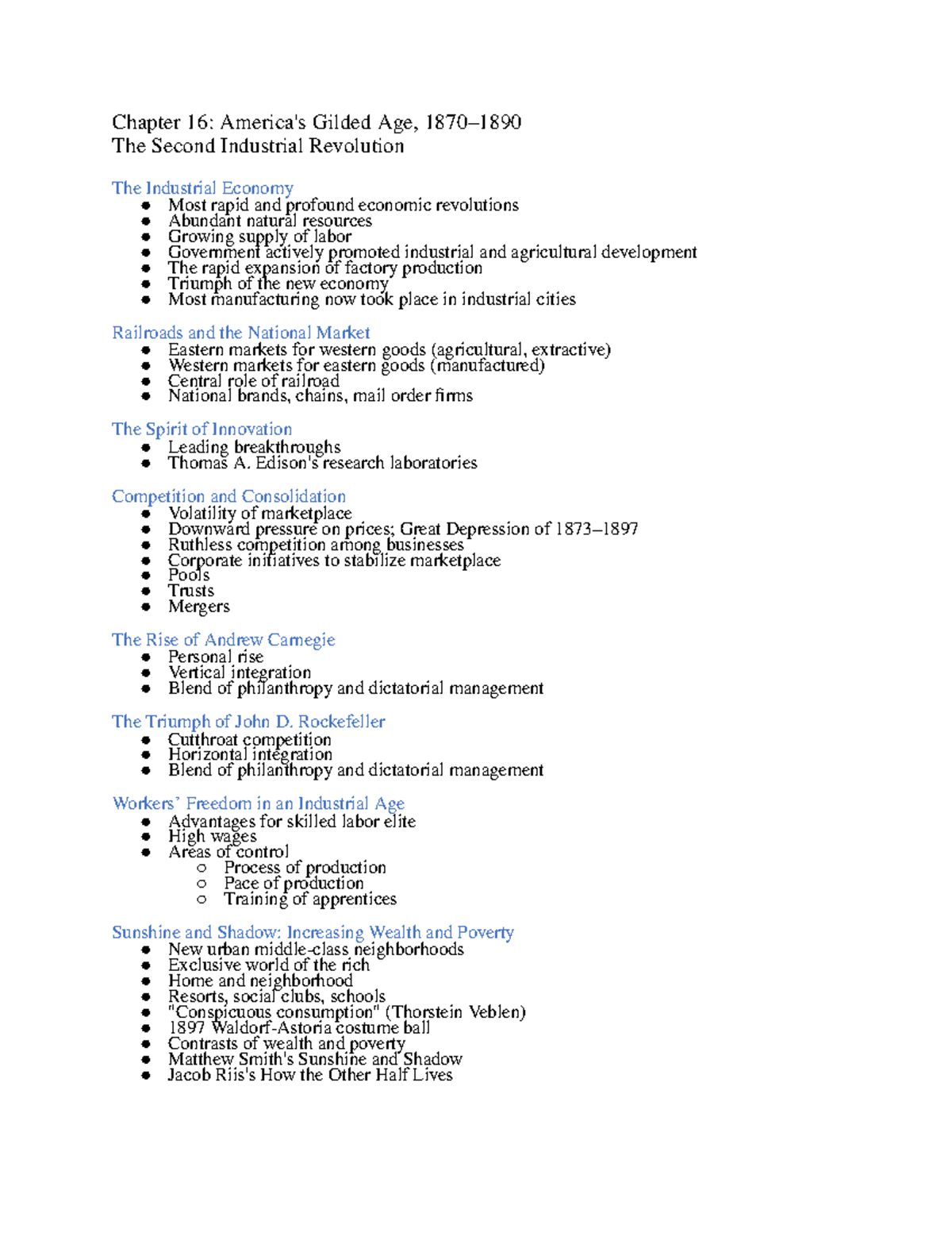 History Notes for Chapter 16 - Chapter 16: America's Gilded Age, 1870 ...