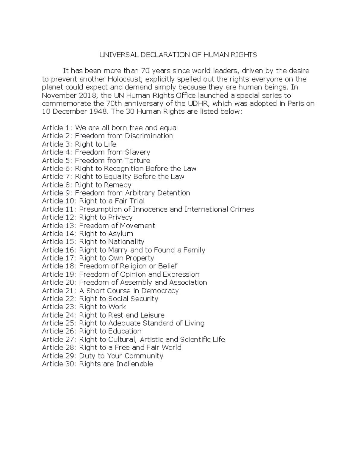 Universal Declaration OF Human Rights UNIVERSAL DECLARATION OF HUMAN