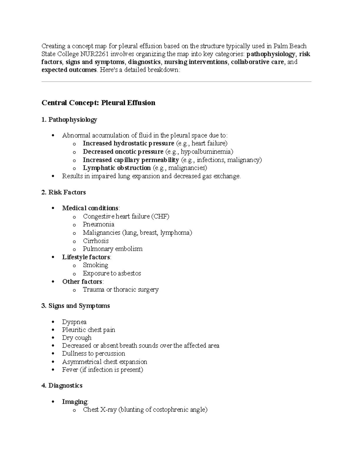 Concept Map Pleural Effusion - Creating a concept map for pleural ...