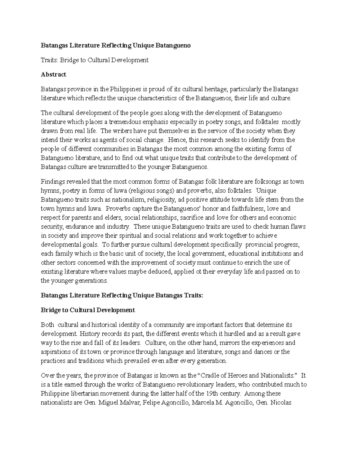 Batangas Literature Reflecting Unique Batangueno - The cultural ...