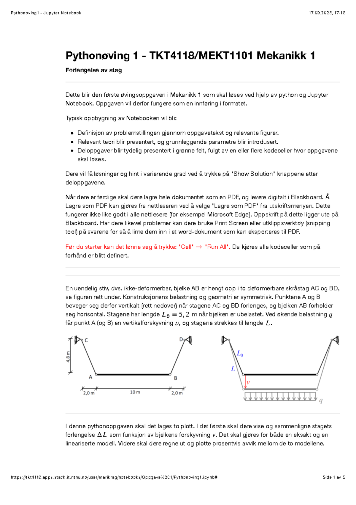 Pythonoving 1 Jupyter Notebook Pythonøving 1 Tkt4118mekt1101 Mekanikk 1 Forlengelse Av