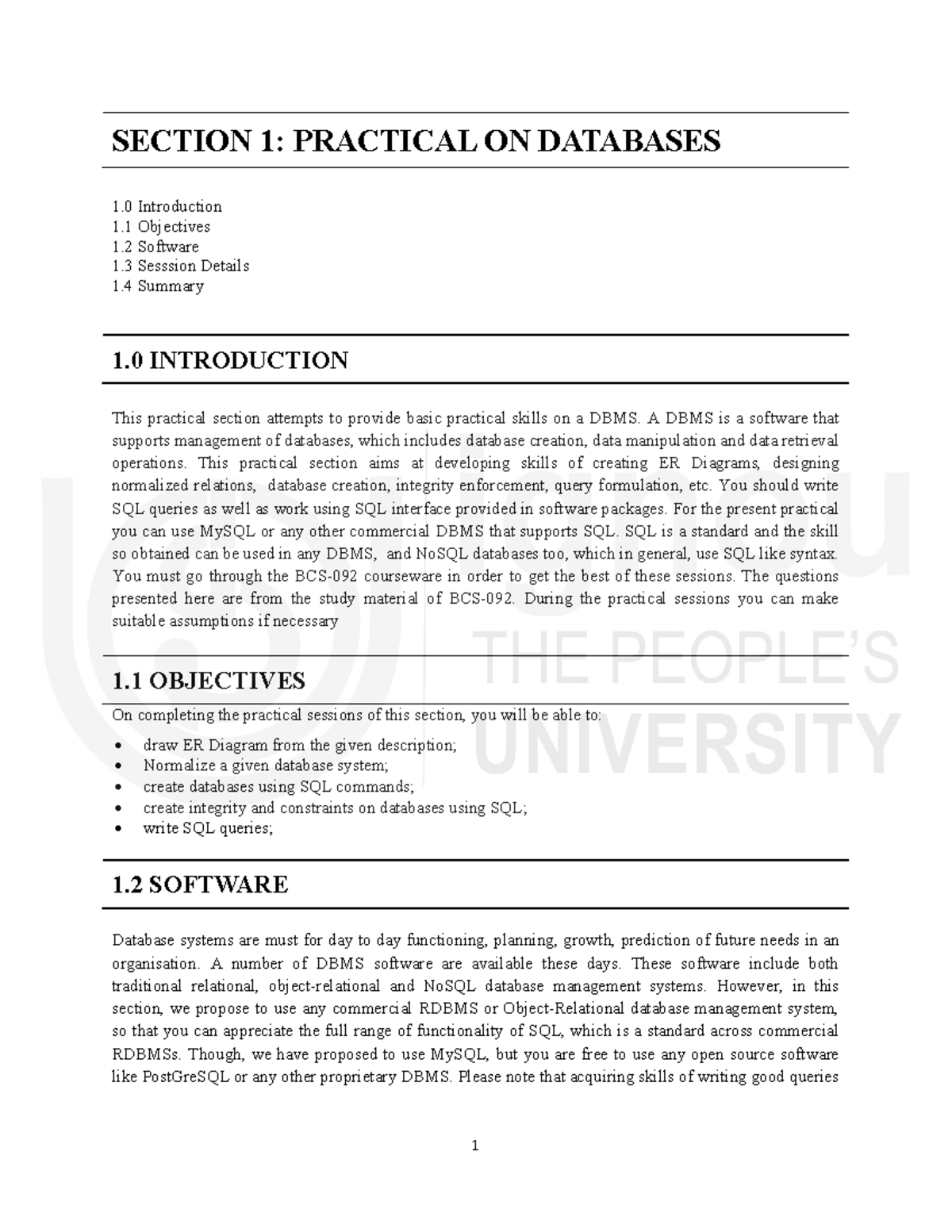 Section-1 Databases AK BCSL-091 - SECTION 1: PRACTICAL ON DATABASES 1 ...