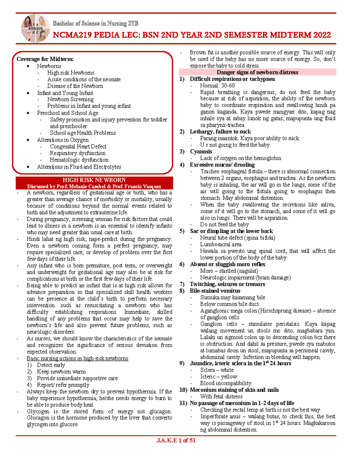 NCMA219 LEC Midterm - Lecture - Bachelor of Science in Nursing 2YB ...