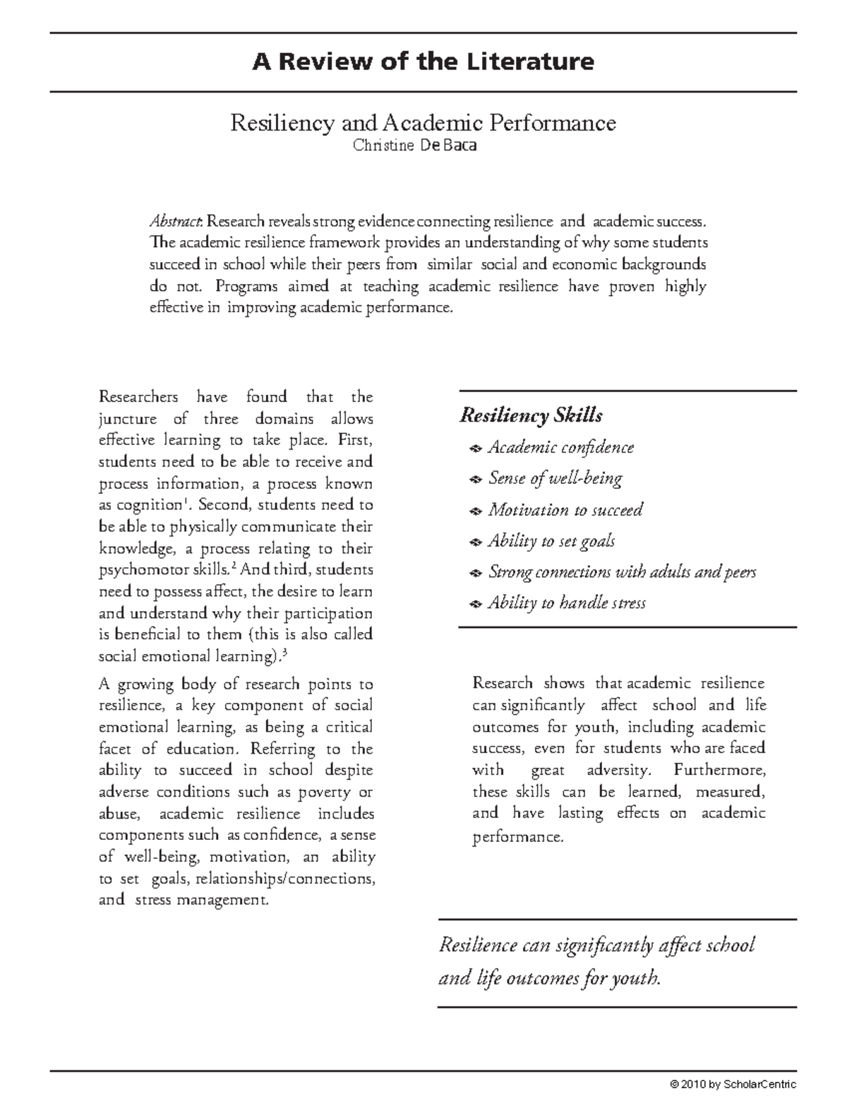 White Paper-SC Resiliency Academic Performance - Researchers have found ...