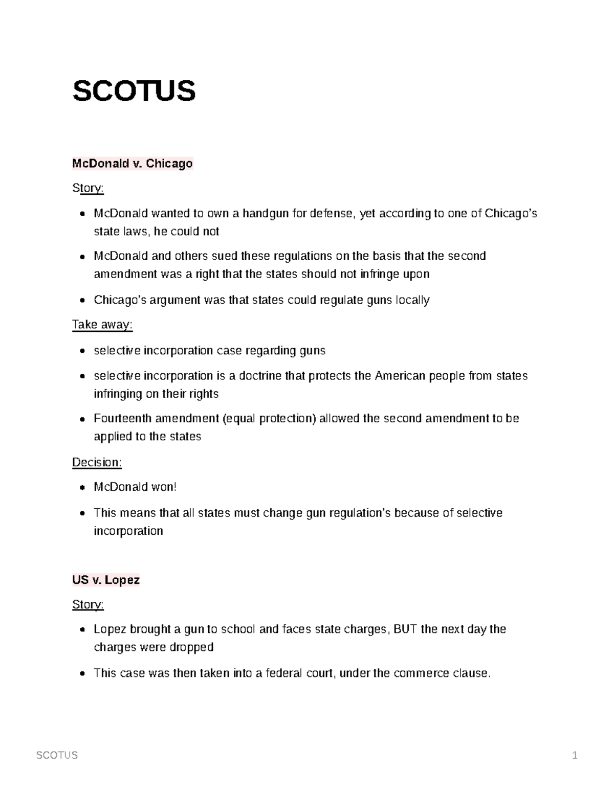 Scotus - 9 of the required cases - SCOTUS McDonald v. Chicago Story ...