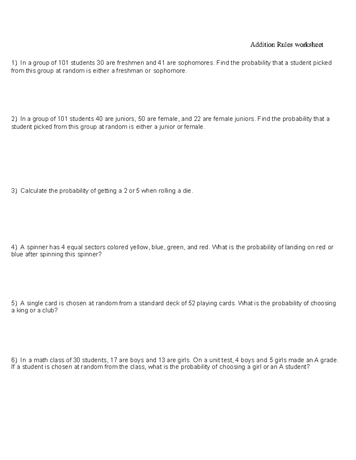Addition-and-multiplication-rules-worksheet Inclass - Addition Rules ...