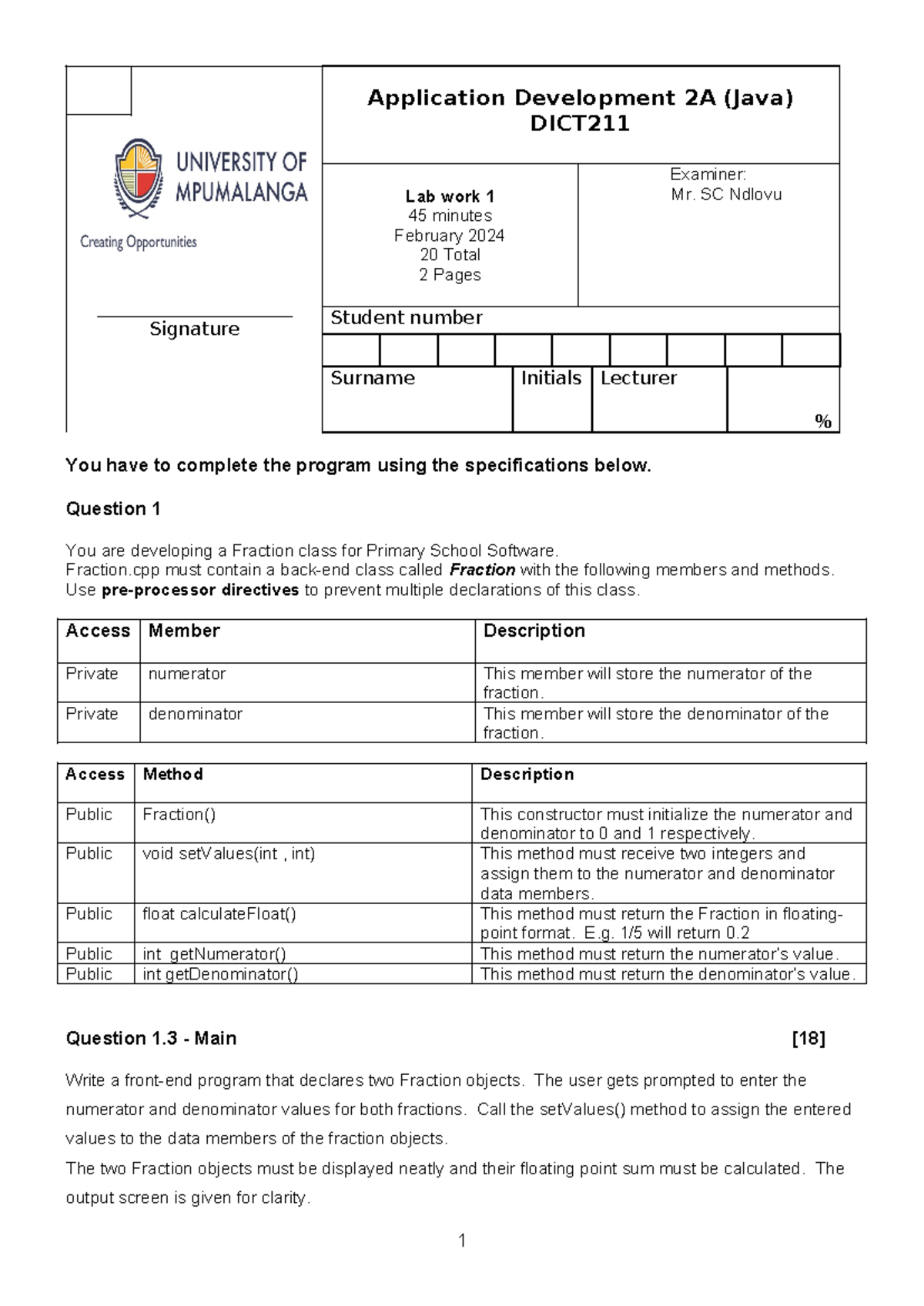 LAB WORK ONE - objects and modules - Application Development 2A (Java ...