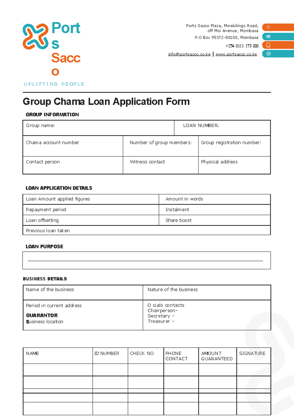 Ports Sacco Chama Loan Application Form - GUARANTOR S Port s Sacc o U P ...