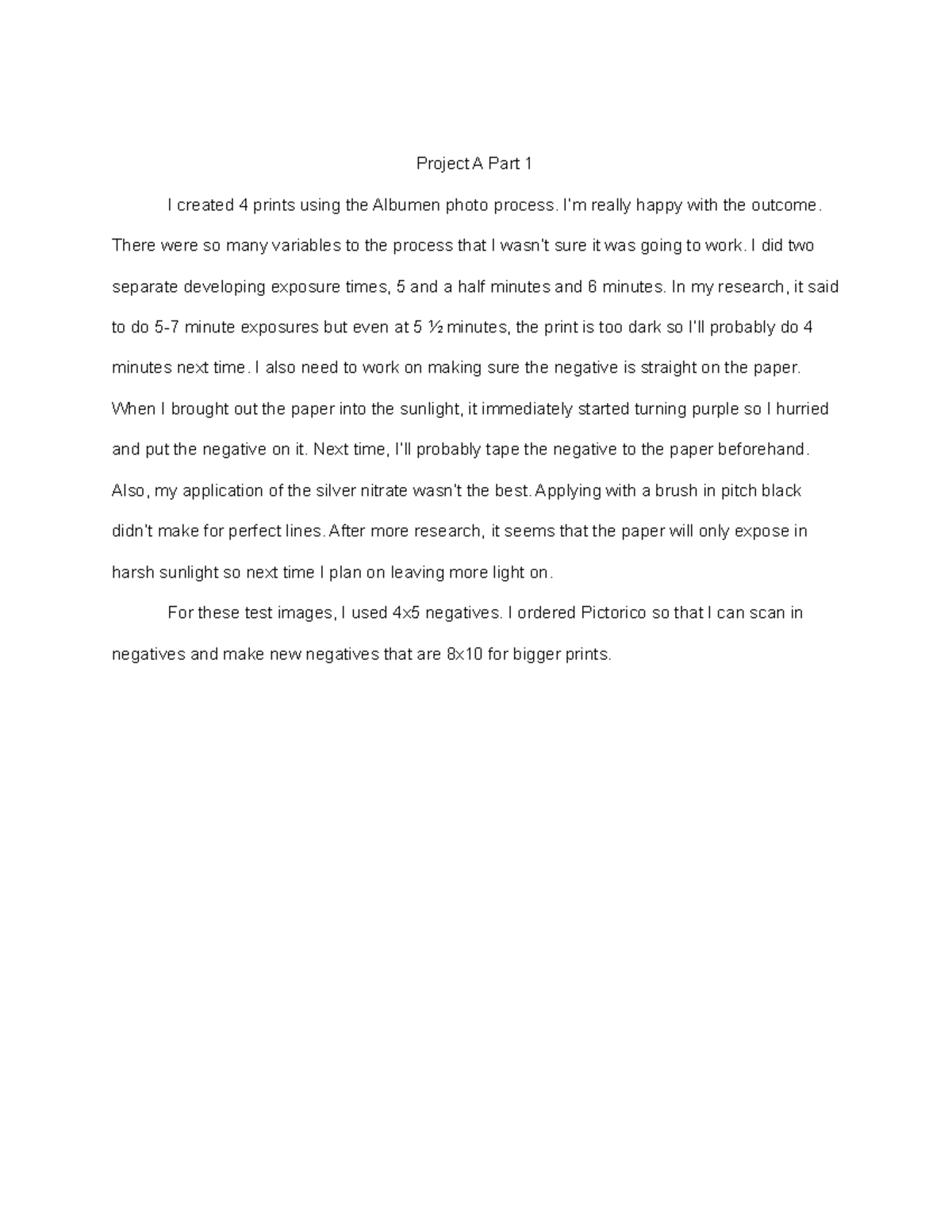 Albumen Printing Process - Project A Part 1 I created 4 prints using ...