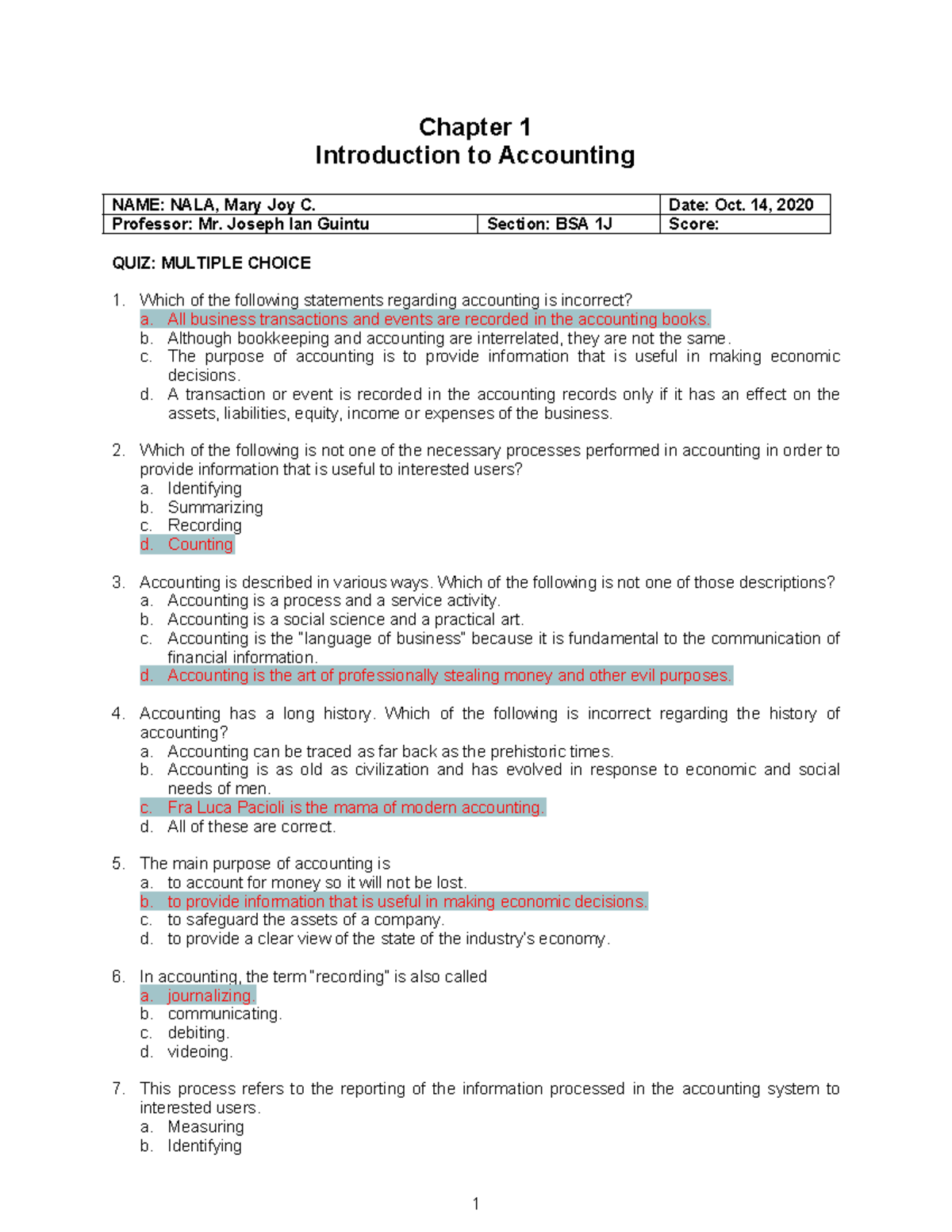 Introduction to Accounting - 1 Chapter 1 Introduction to Accounting ...