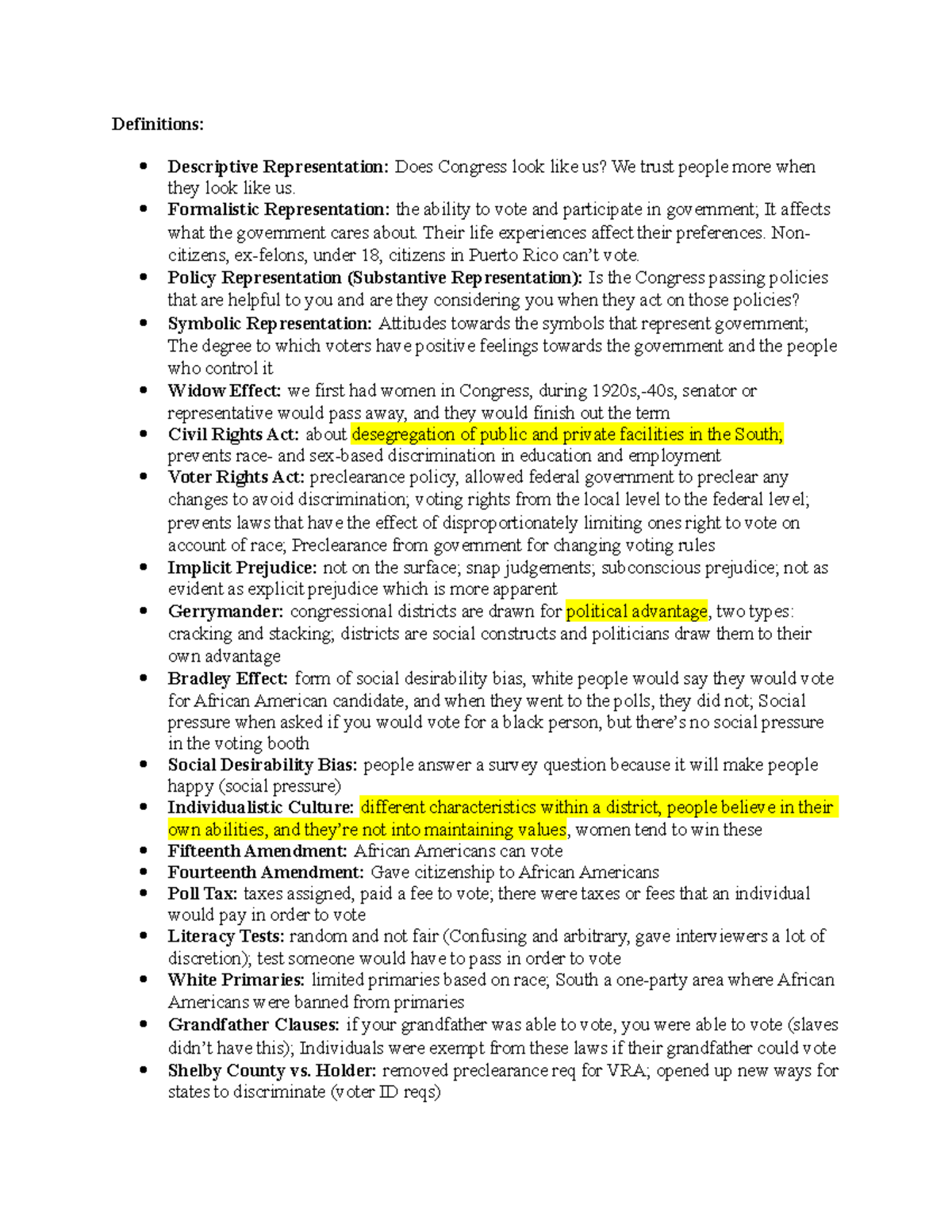 Final Study Guide - Dr. Stack - Definitions: Descriptive Representation ...