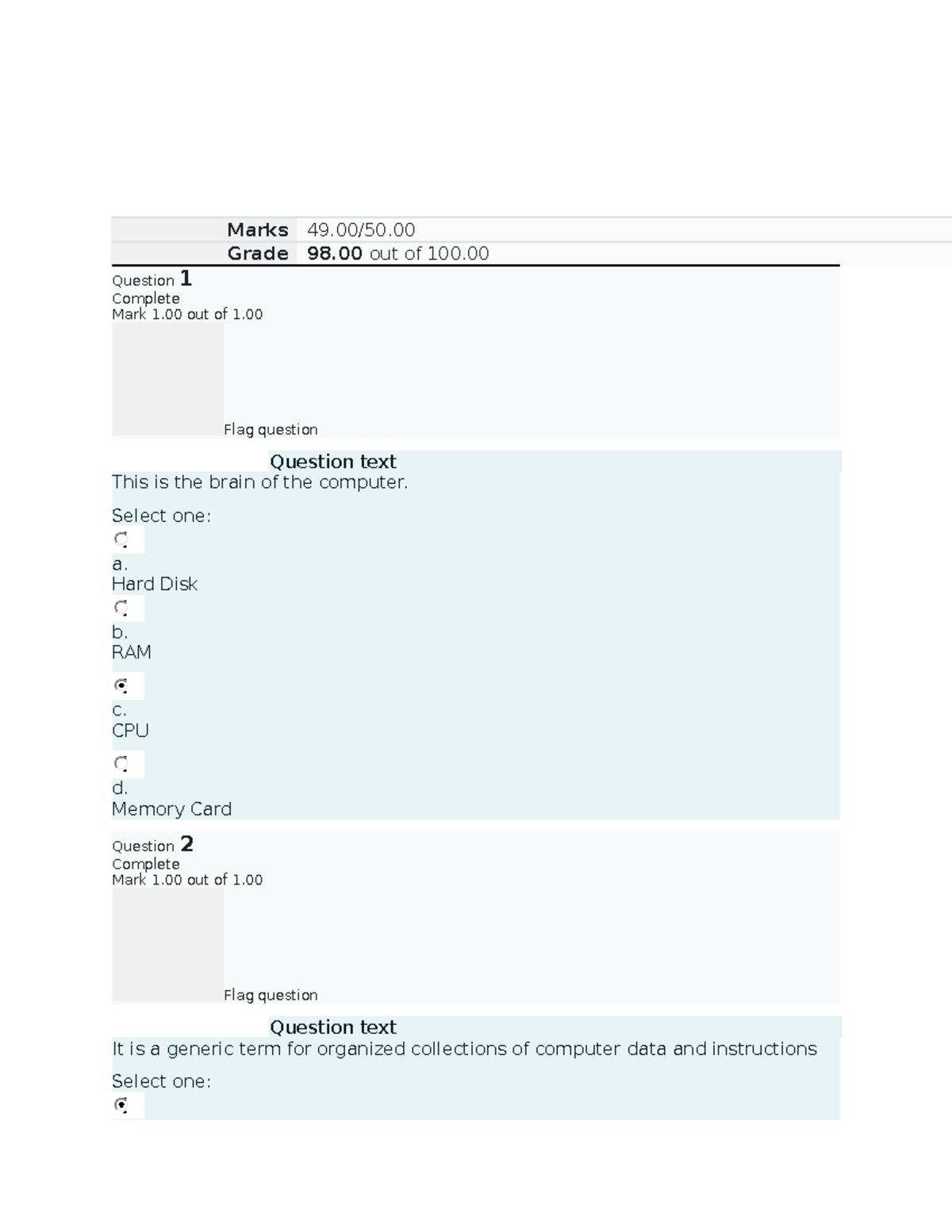 Prelim EXAM IT Application - Marks 49/50. Grade 98 out of 100. Question ...