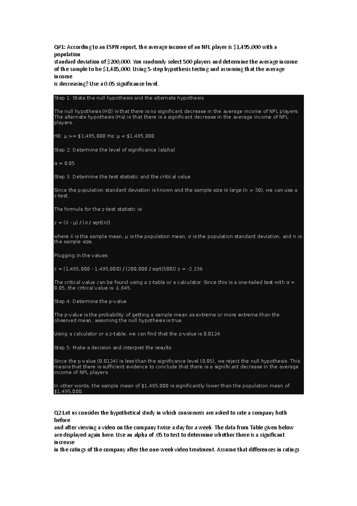 Prob assignment 5 - Q#1: According to an ESPN report, the average ...