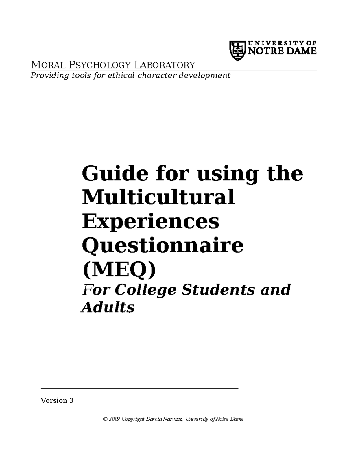 Multicultural Experiences Questionnaire V 3 Final - MORAL PSYCHOLOGY ...